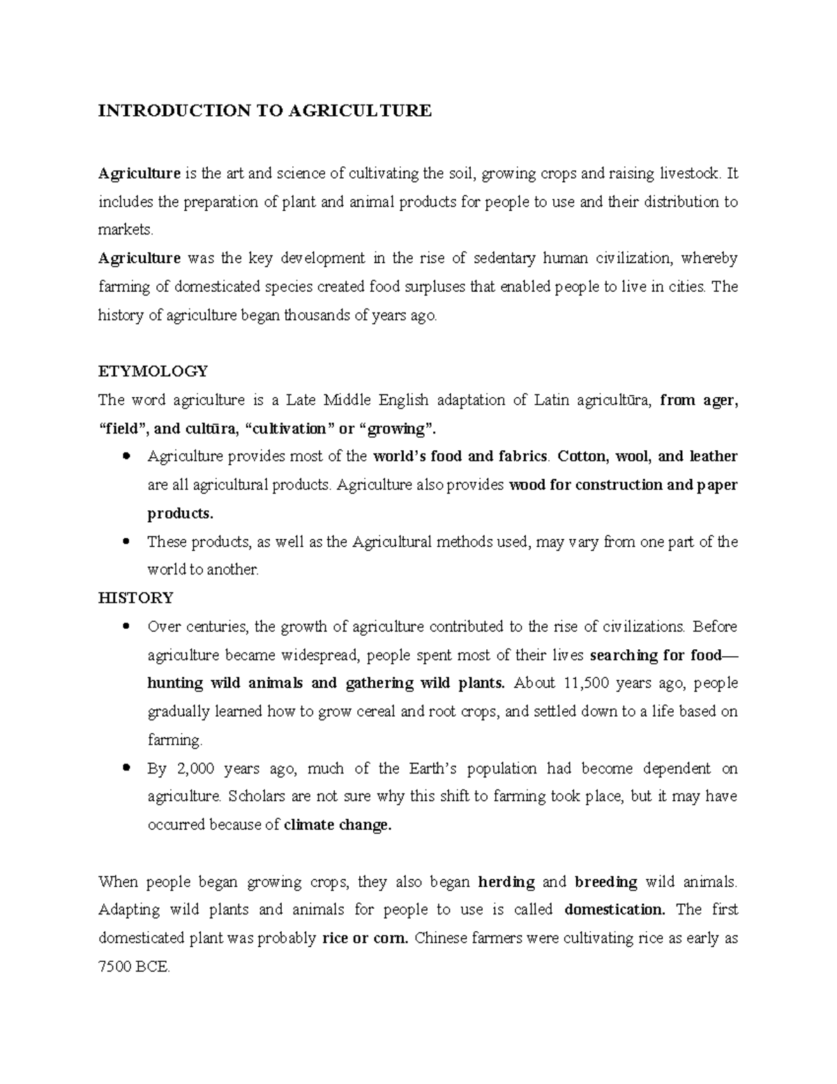 Reviewer - INTRODUCTION TO AGRICULTURE Agriculture is the art and ...