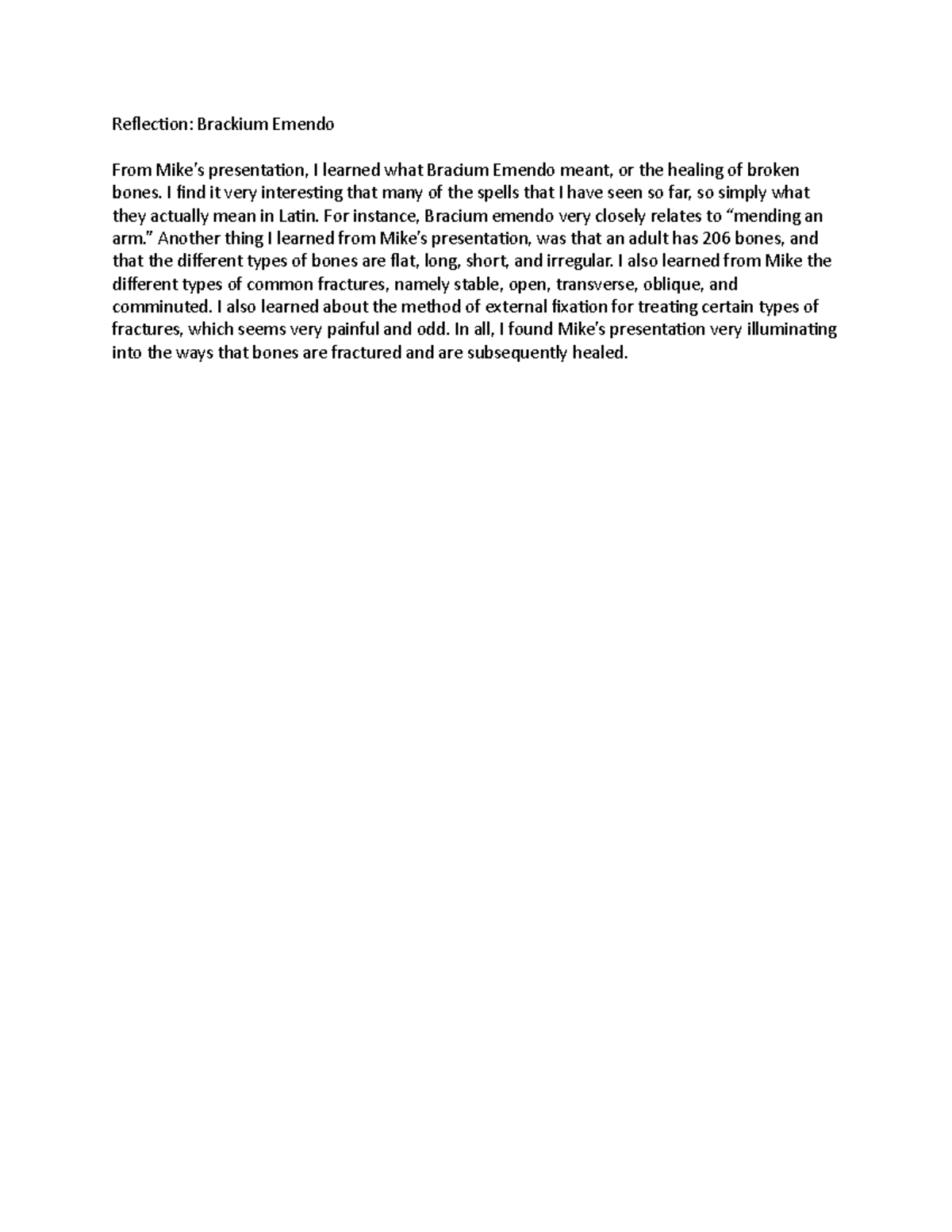 Reflection FYOS 4 - Harry Potter class - Reflection: Brackium Emendo ...