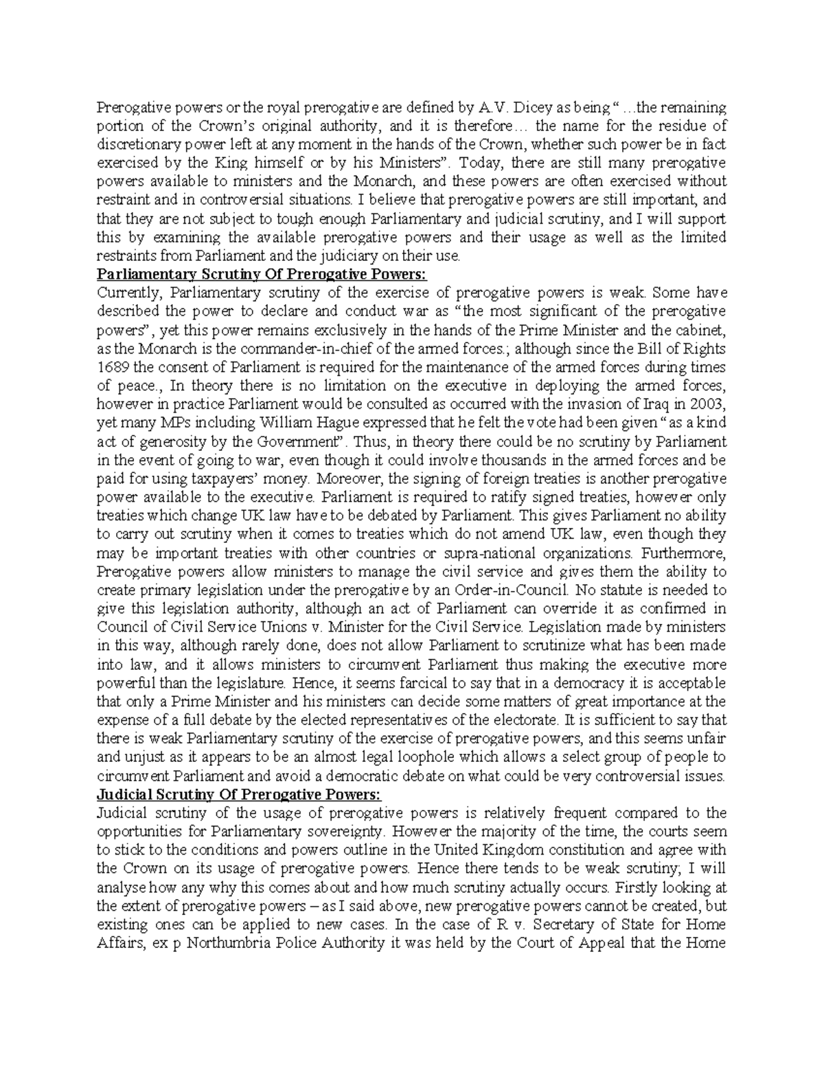 Prerogative Powers - Tutorial 5 Spring TERM 2 Pages Essay - Prerogative ...