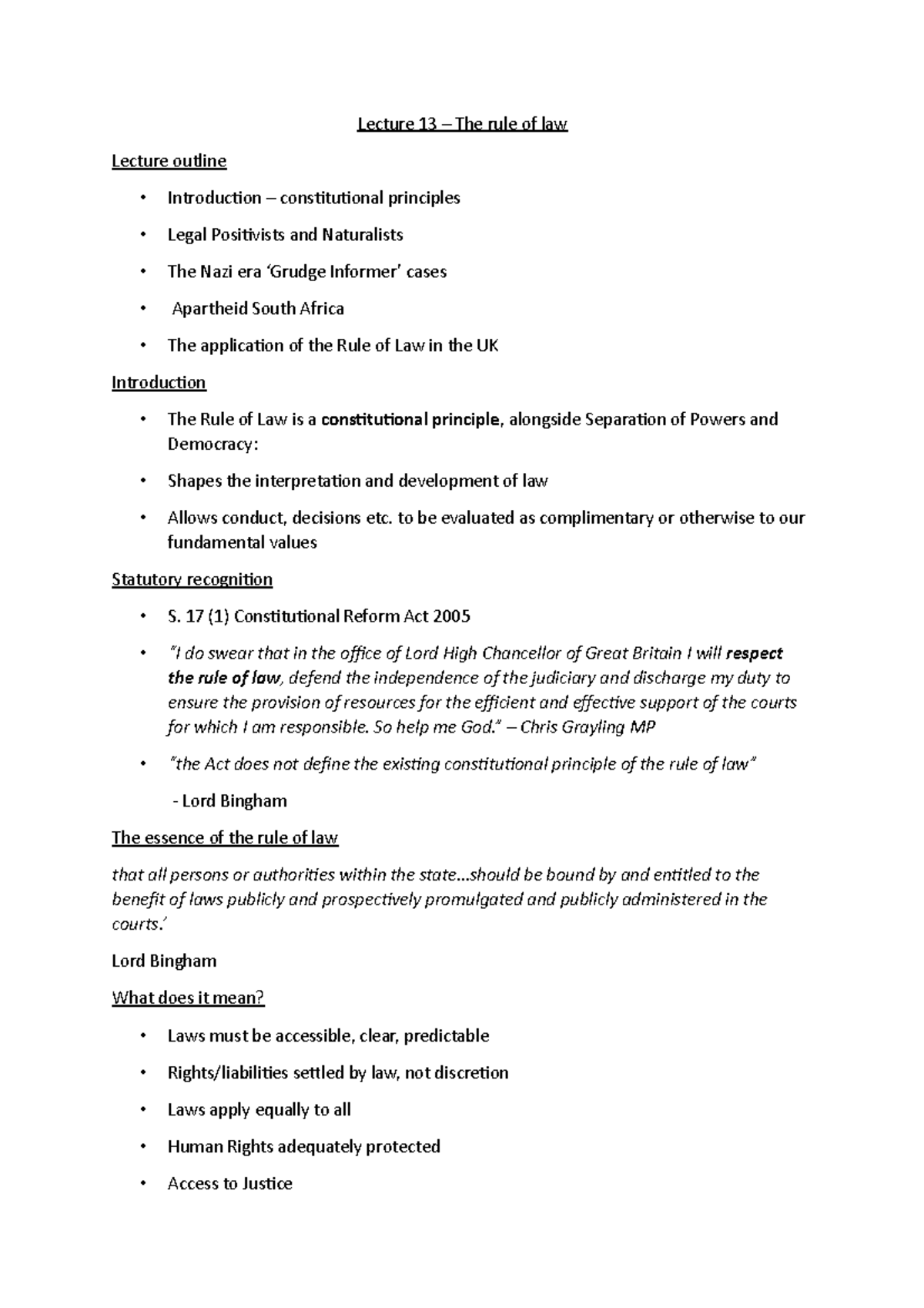 Lecture 13 - The rule of law - Lecture 13 – The rule of law Lecture ...