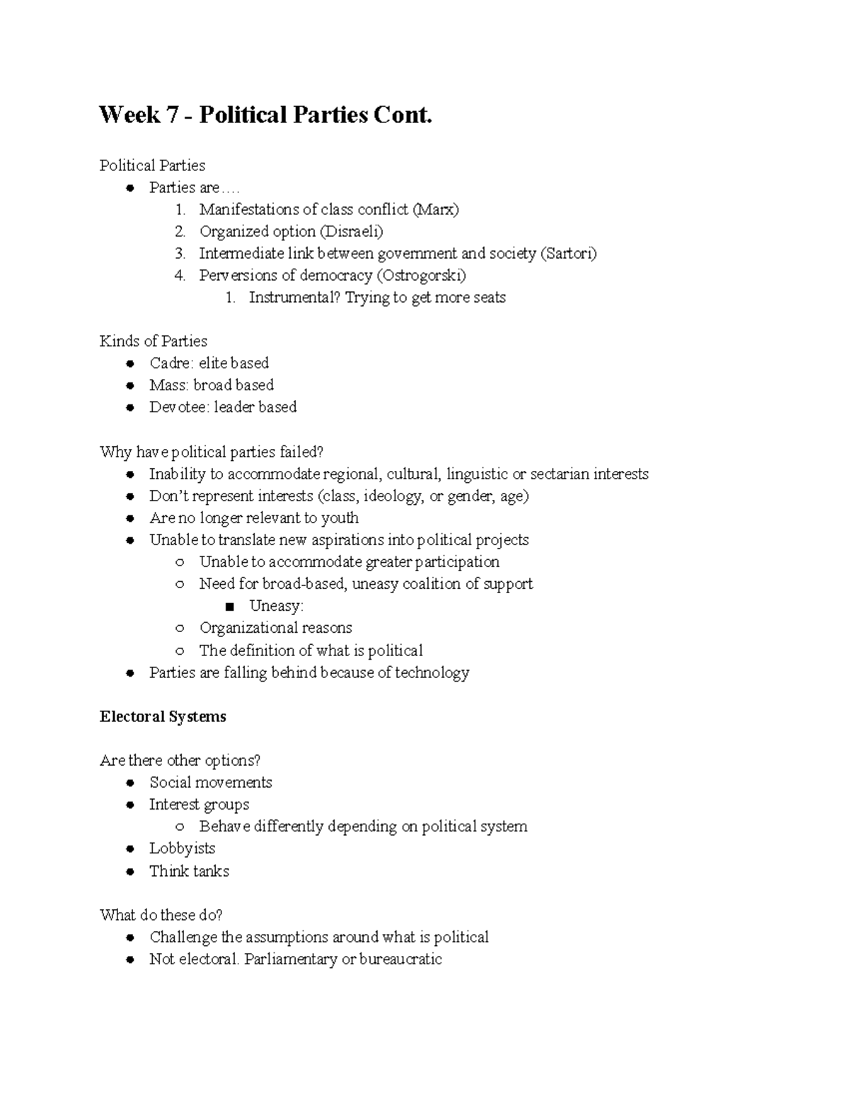 POLS 110 Week 7 Notes - Week 7 - Political Parties Cont. Political ...