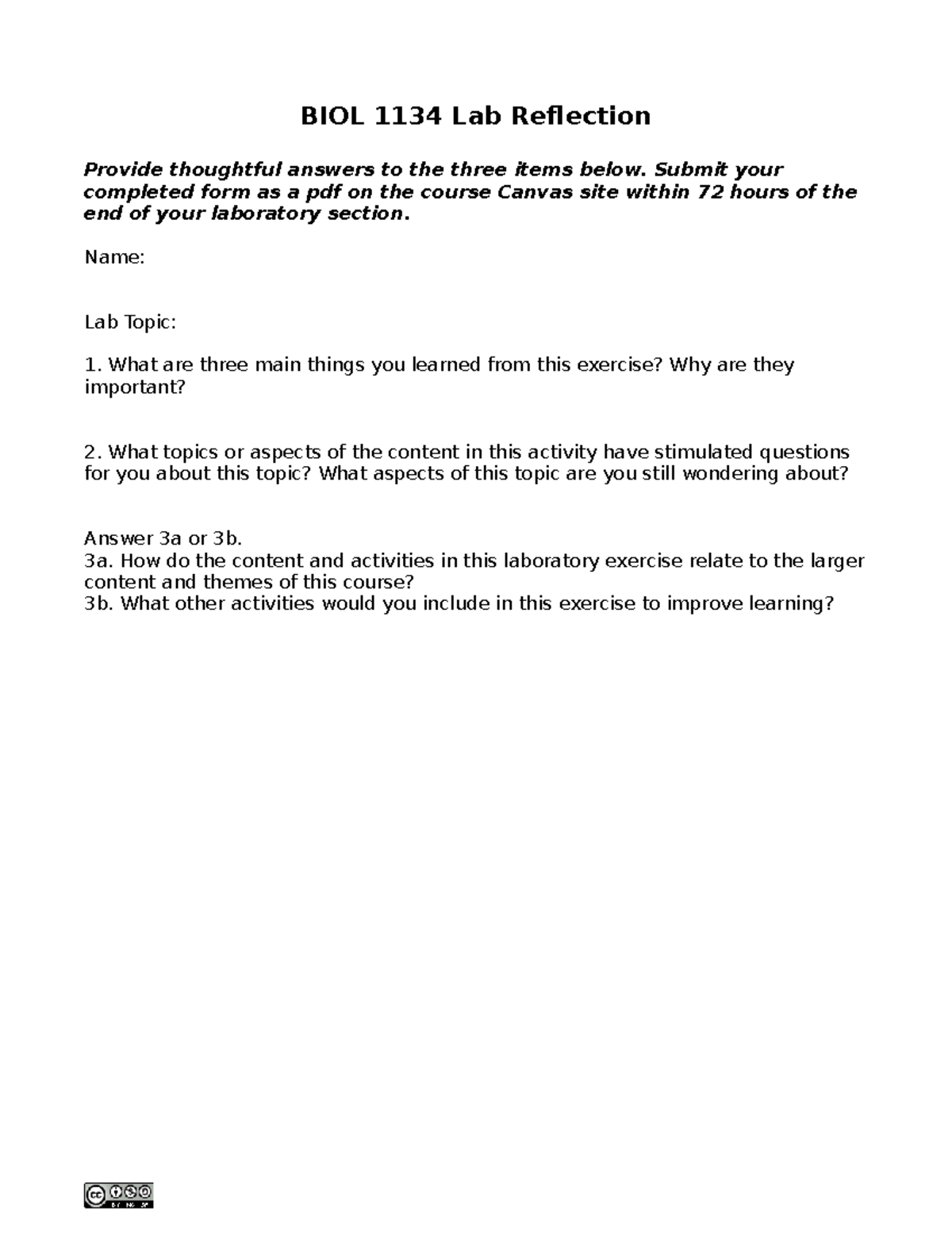 BIOL 1134 Laboratory Reflection template - BIOL 1134 Lab Reflection ...