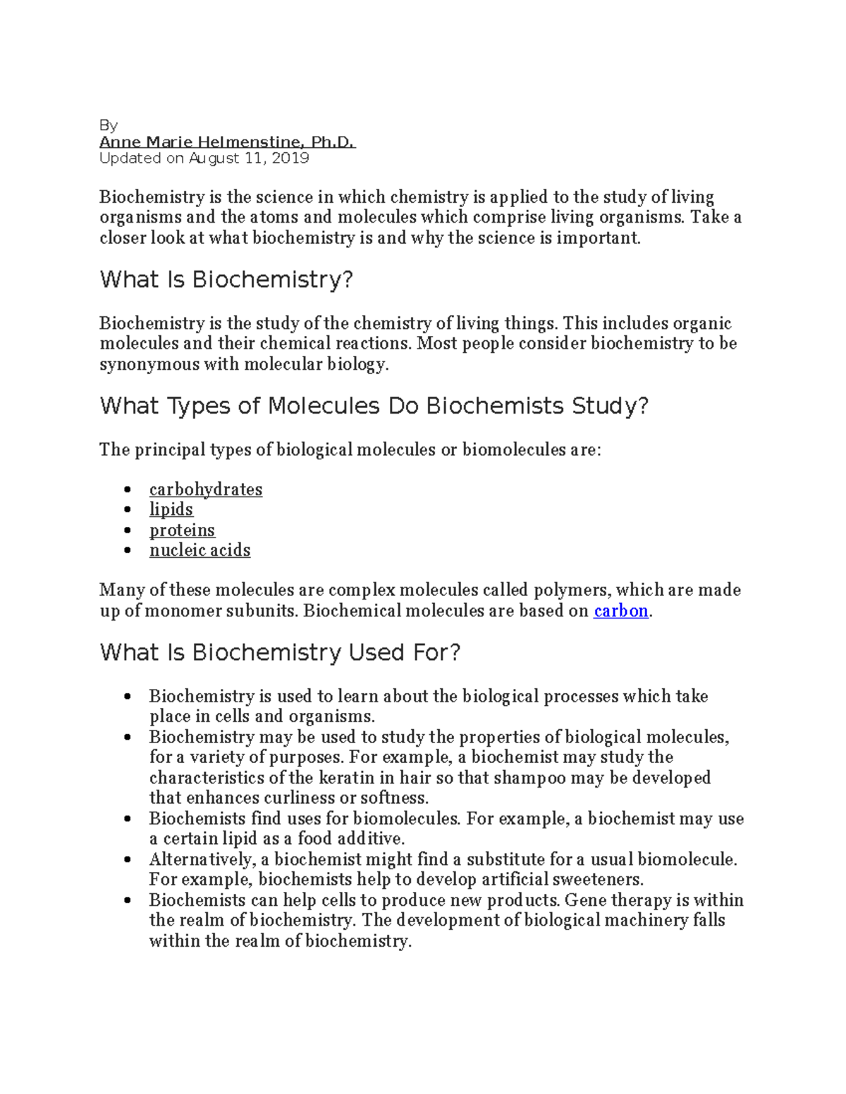 What biochemist do - By Anne Marie Helmenstine, Ph. Updated on August ...
