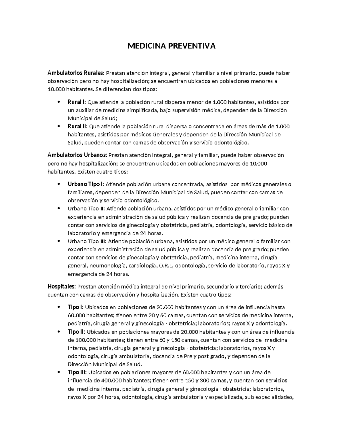 Clasificacion Establecimientos DE Salud - MEDICINA PREVENTIVA ...