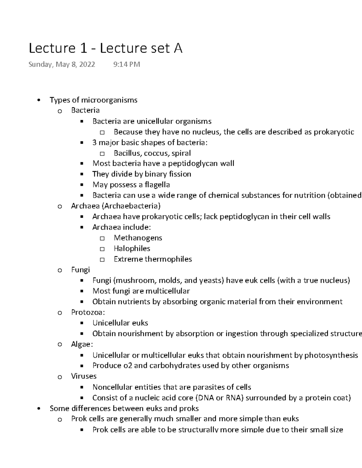 BIOL 2303 Lecture 1 - Types of microorganisms Bacteria Bacteria are ...