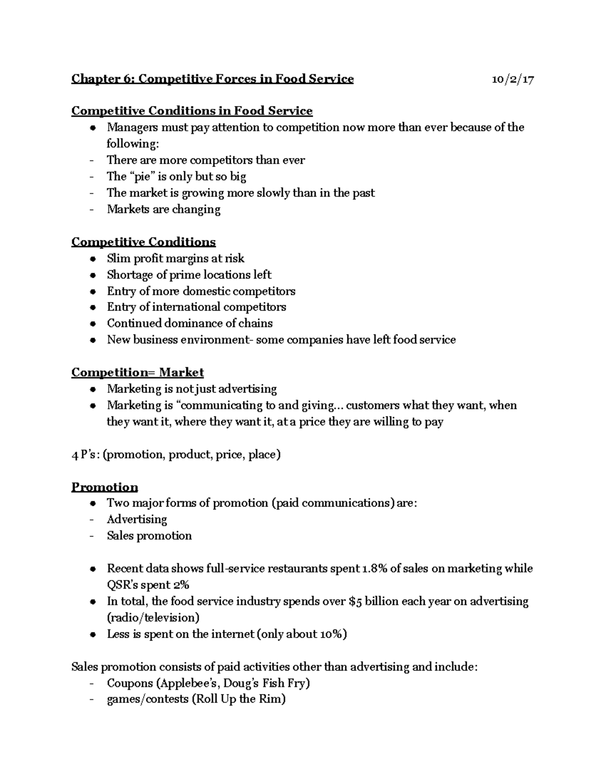 Chapter 6 Competitive Forces in Food Service 10 2 17 - Chapter 6 ...