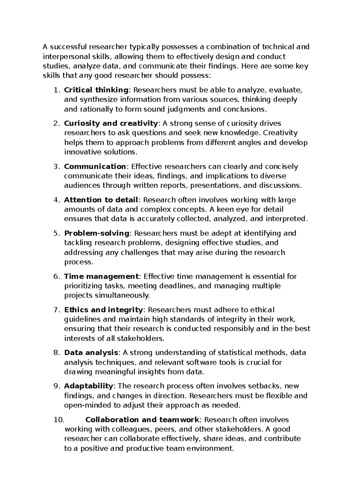 Key steps in research - Notes - A successful researcher typically ...