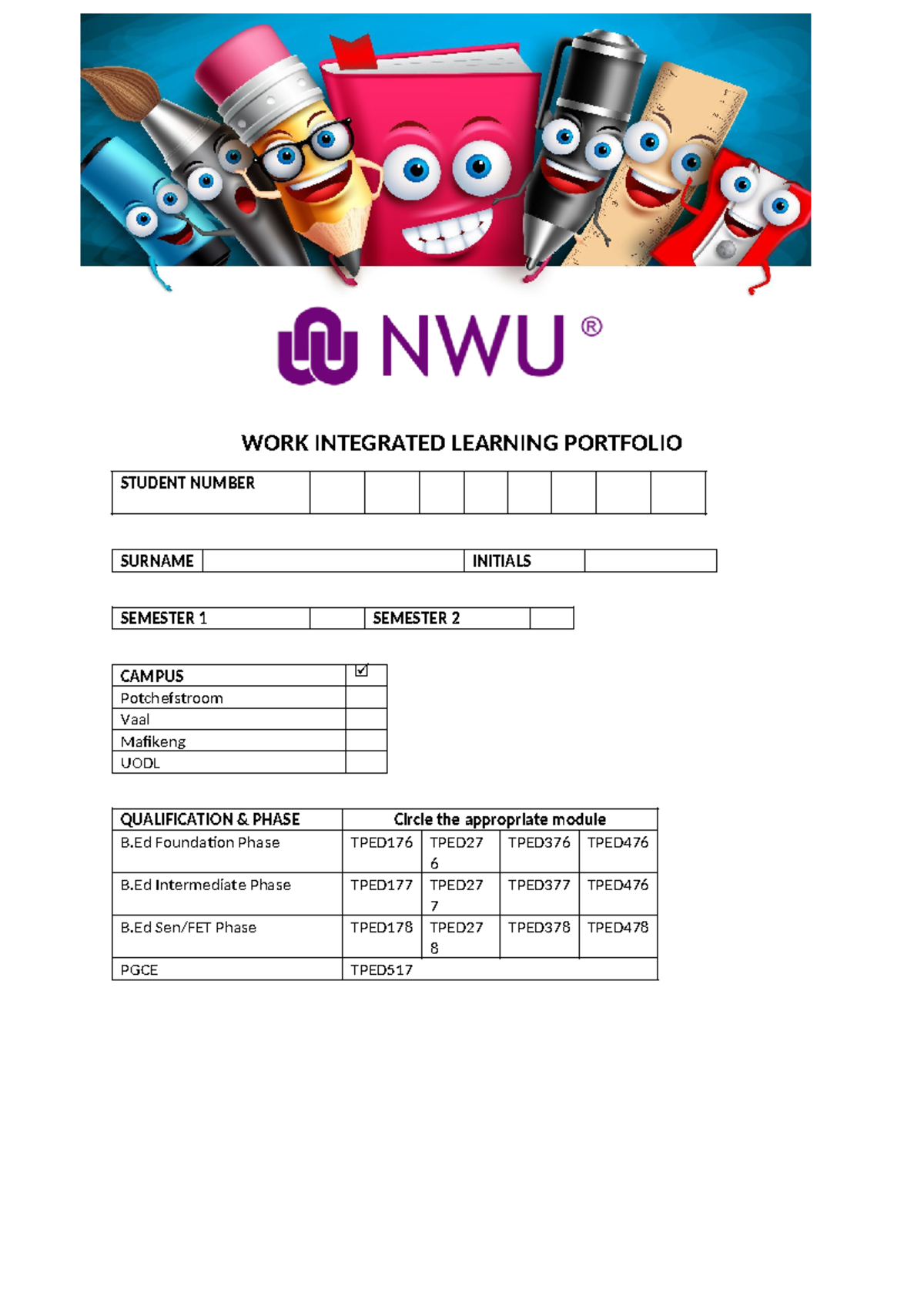 Cover Page Eng - tped 278 - WORK INTEGRATED LEARNING PORTFOLIO STUDENT ...