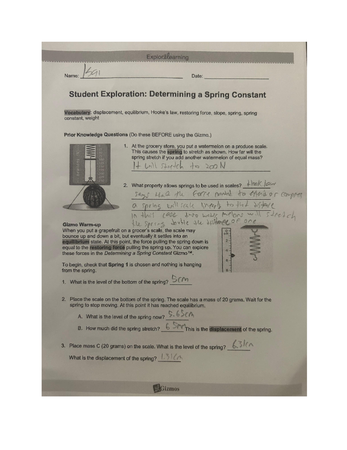 Physics spring lab - Explorelearning Name: Isai Date: Student ...