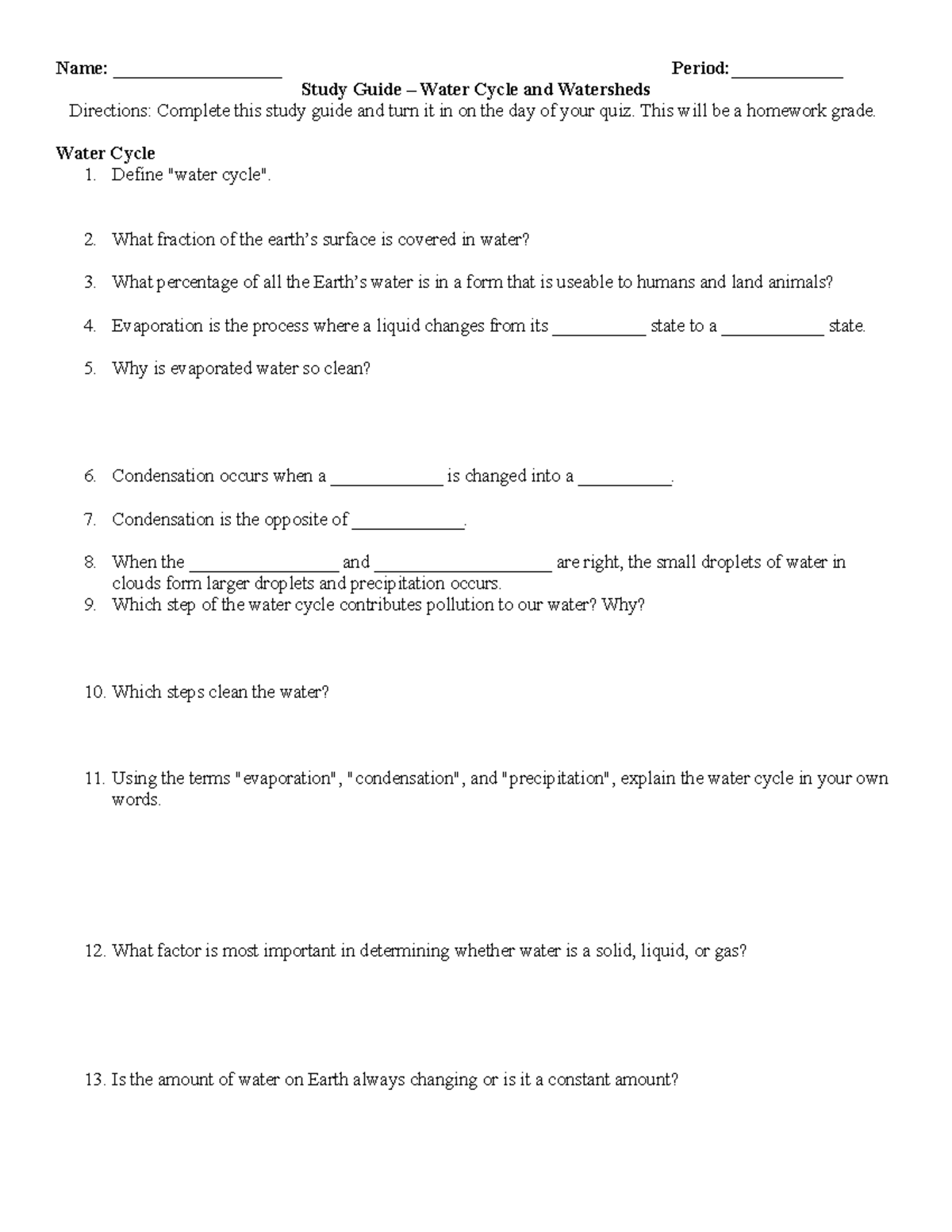 Reed Study Guide Watersheds Water Cycle - Name ...