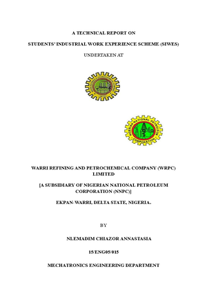 SWEP 1 Report BY Ndubuisi Henry - Original - TECHNICAL REPORT ON ...