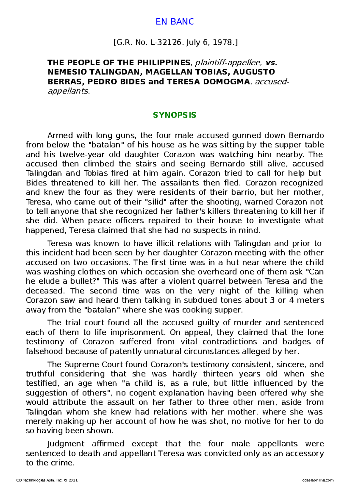 People v. Talingdan - EN BANC [G. No. L-32126. July 6, 1978.] THE ...