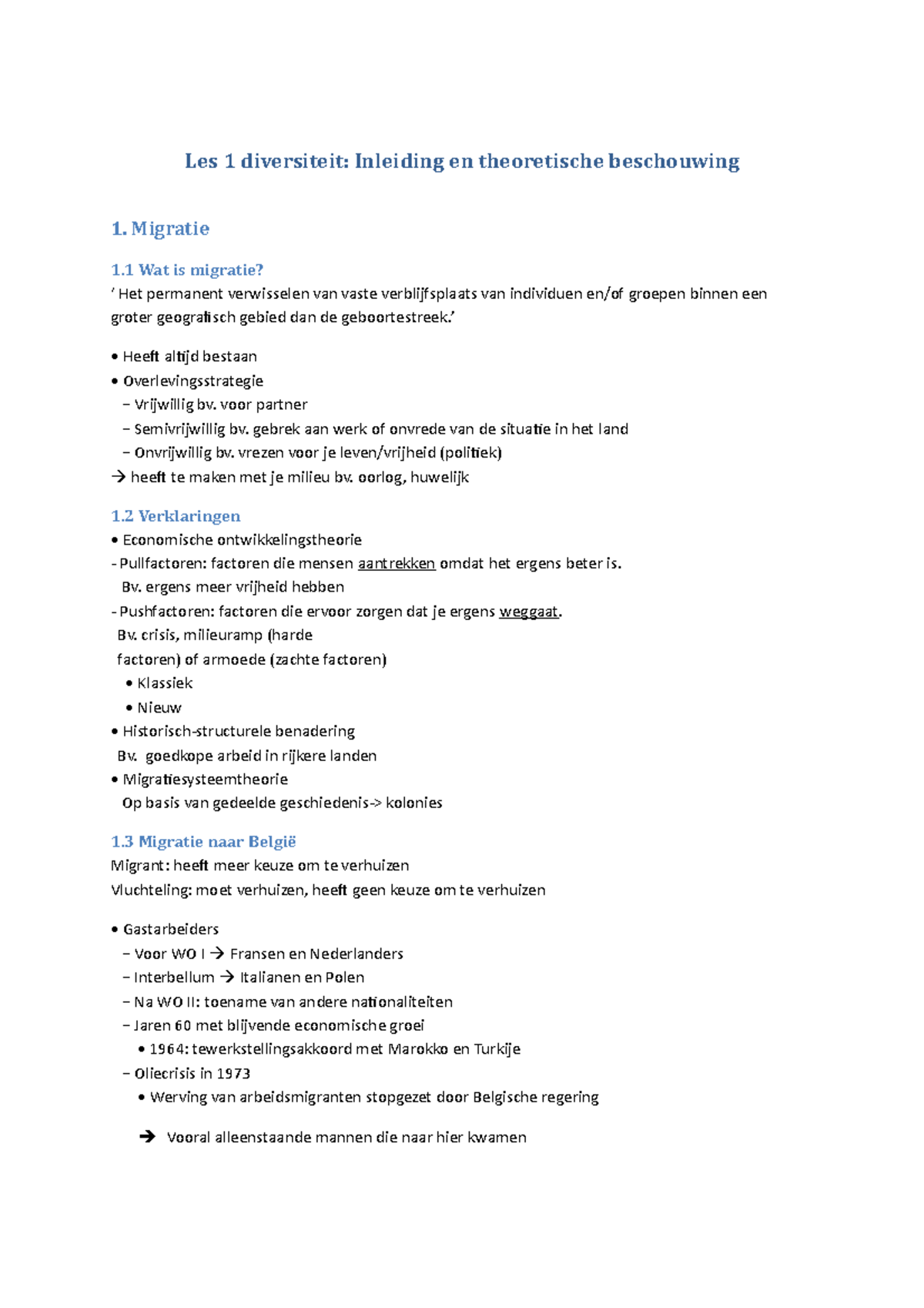 Les 1 diversiteit - Les 1 diversiteit: Inleiding en theoretische beschouwing 1. Migratie 1 Wat ...