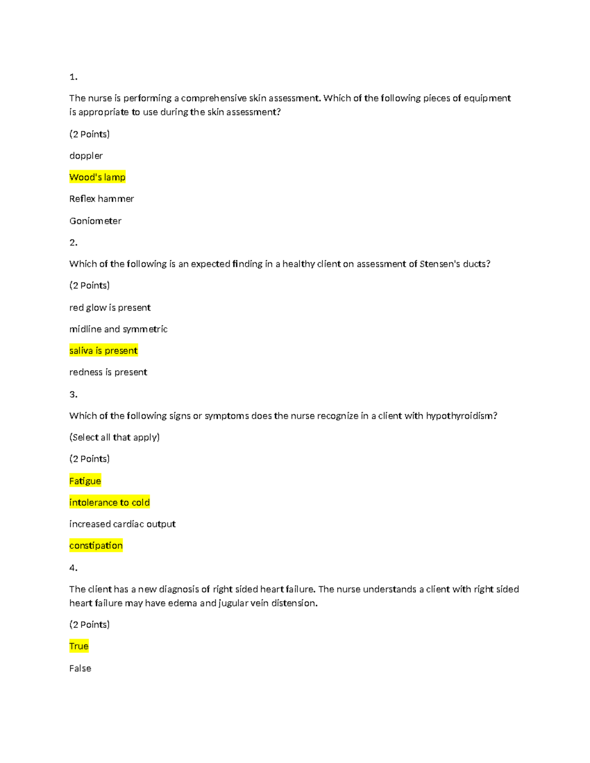 Physical Assesment - Practice Questions - 1. The nurse is performing a ...