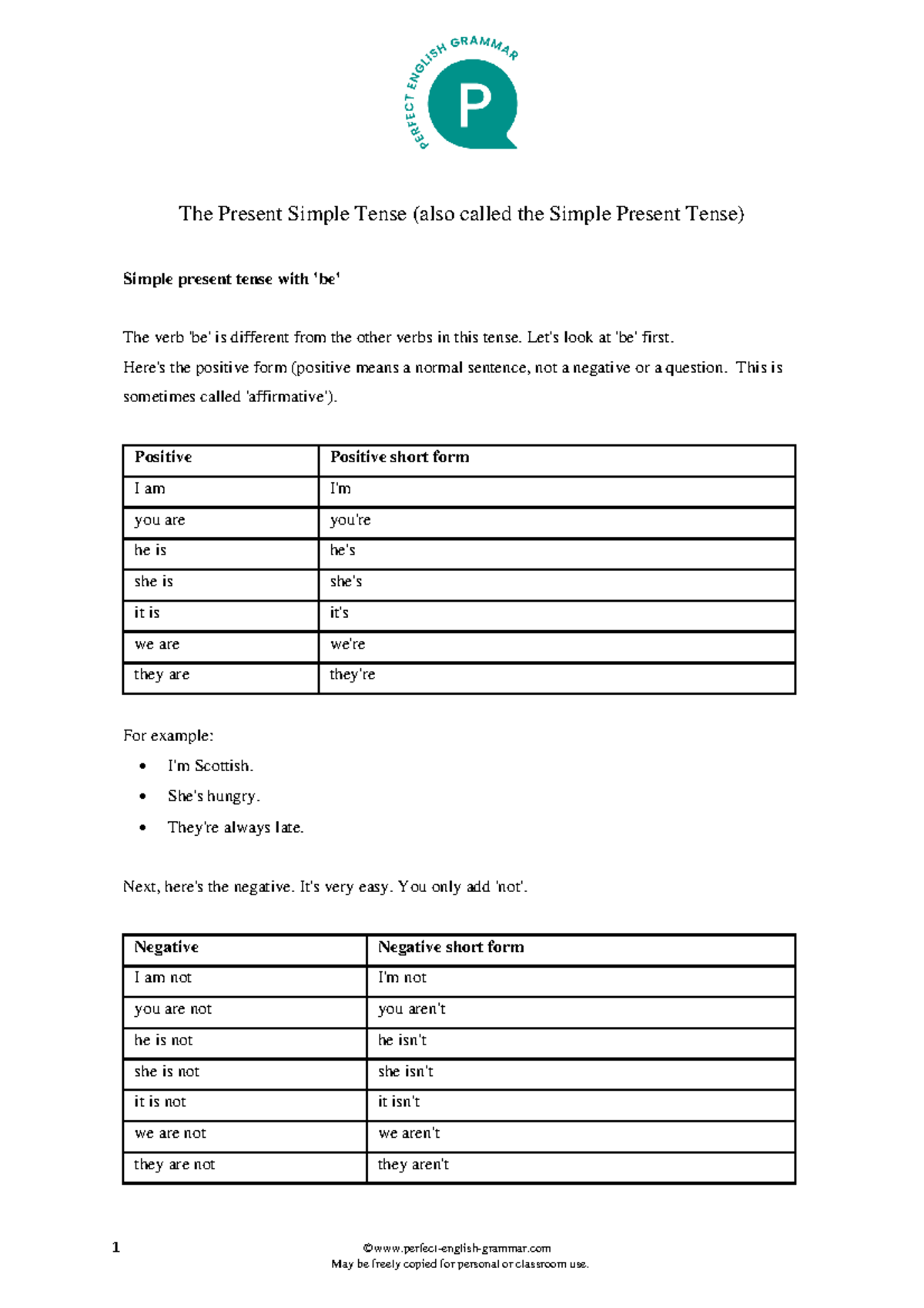 Present simple form - 1 ©perfect-english-grammar The Present Simple ...
