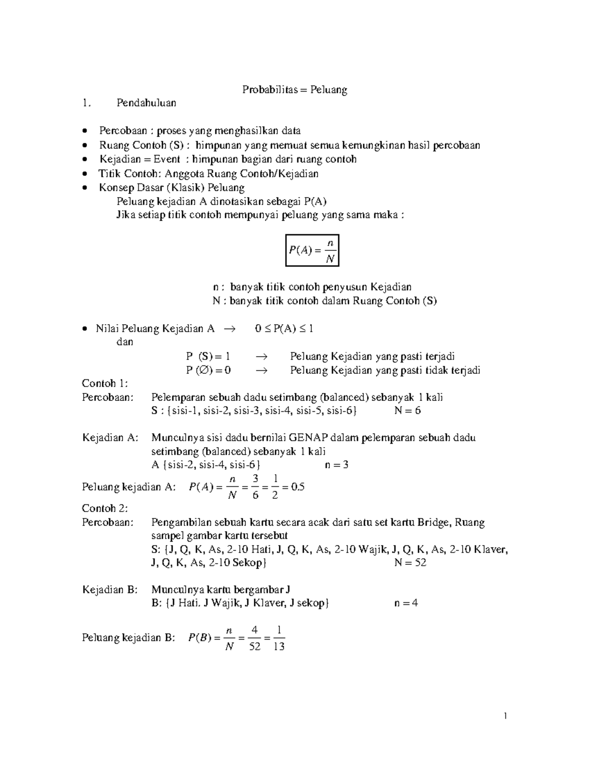 Materi Probabilitas - Statistika 1 - Probabilitas = Peluang Pendahuluan ...