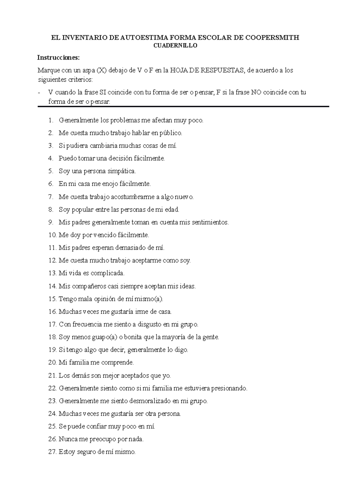 Coopersmith - EL INVENTARIO DE AUTOESTIMA FORMA ESCOLAR DE COOPERSMITH ...