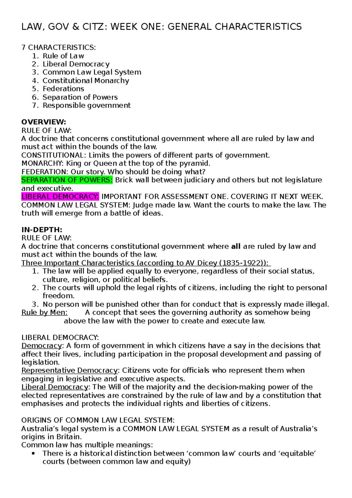 First Lesson - LAW, GOV & CITZ: WEEK ONE: GENERAL CHARACTERISTICS 7 ...