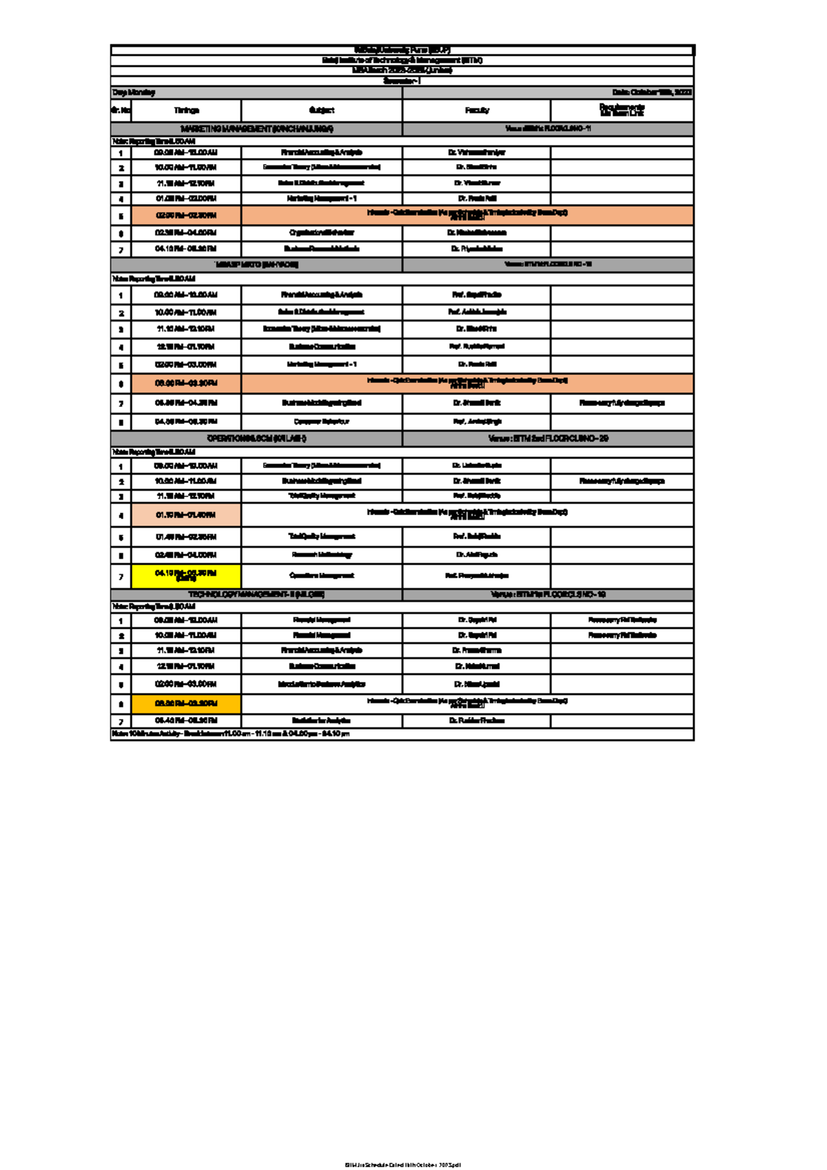 BITM Jrs Schedule Dated 16th October 2023 - Sri Balaji University, Pune ...