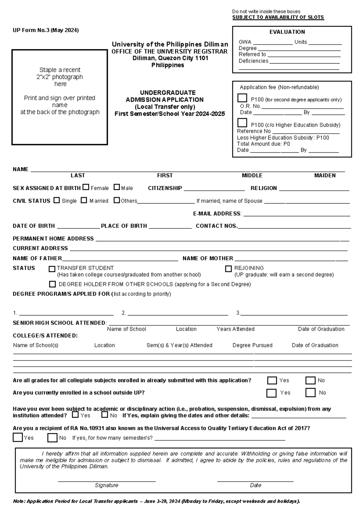 Httpsour.upd.edu - Do not write inside these boxes SUBJECT TO ...