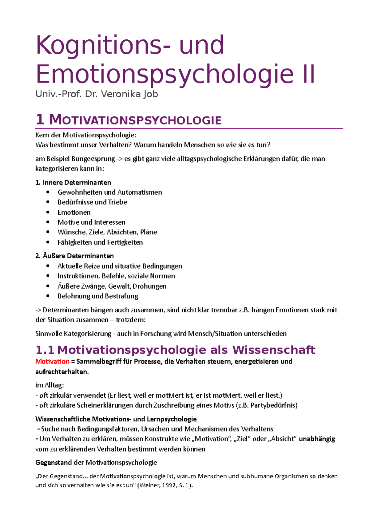 Kognitions & Emotionspsychologie II Zusammenfassung Vorlesung SS2020 - Kognitions- und - Studocu