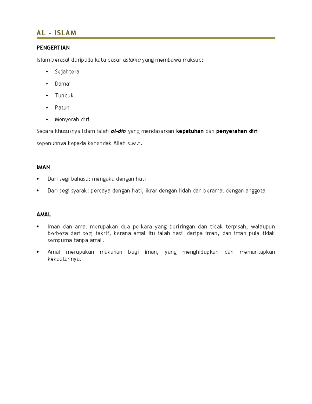 FOUNDATION OF ISLAMIC ECONOMICS - Lecture notes 1-8 - AL ISLAM ...