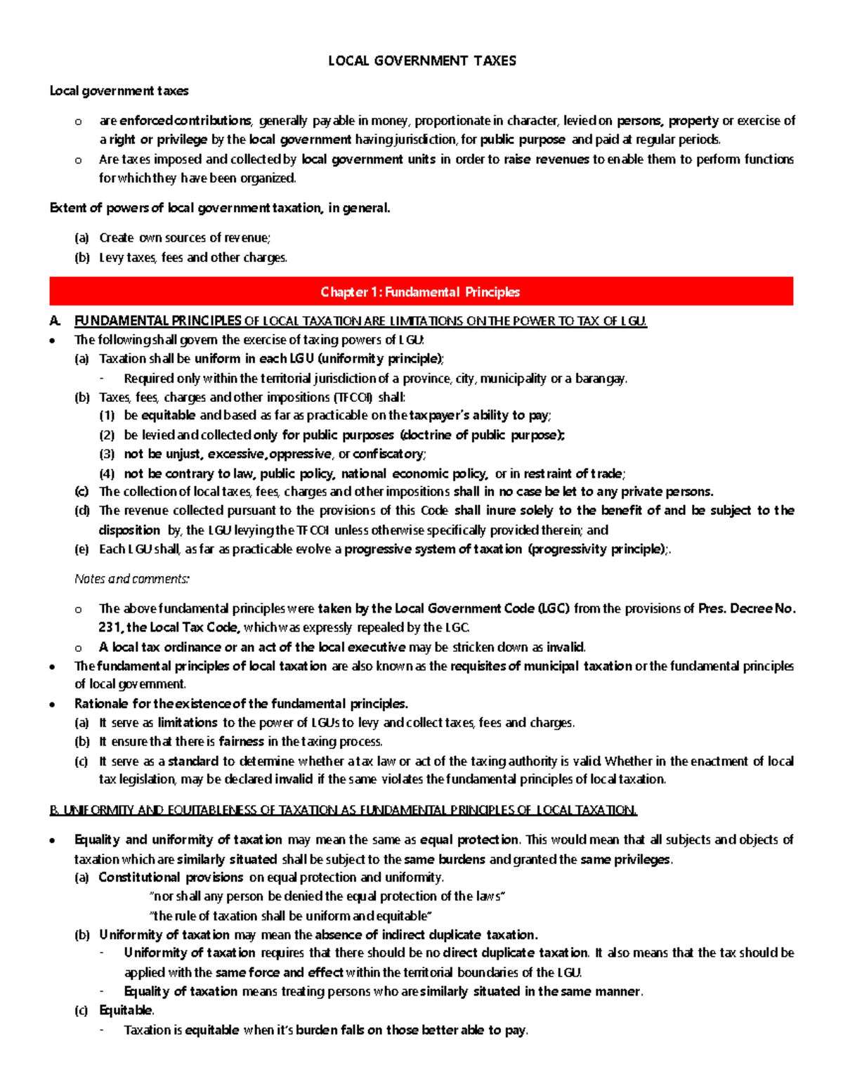 Local Government Taxes notes - LOCAL GOVERNMENT TAXES Local government ...