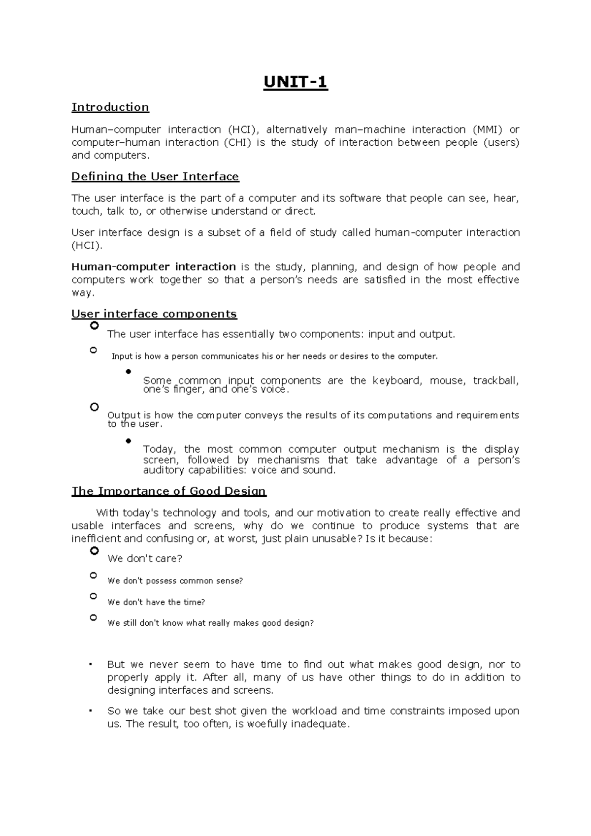 HCI notes - HCI - UNIT- Introduction Human–computer interaction (HCI ...
