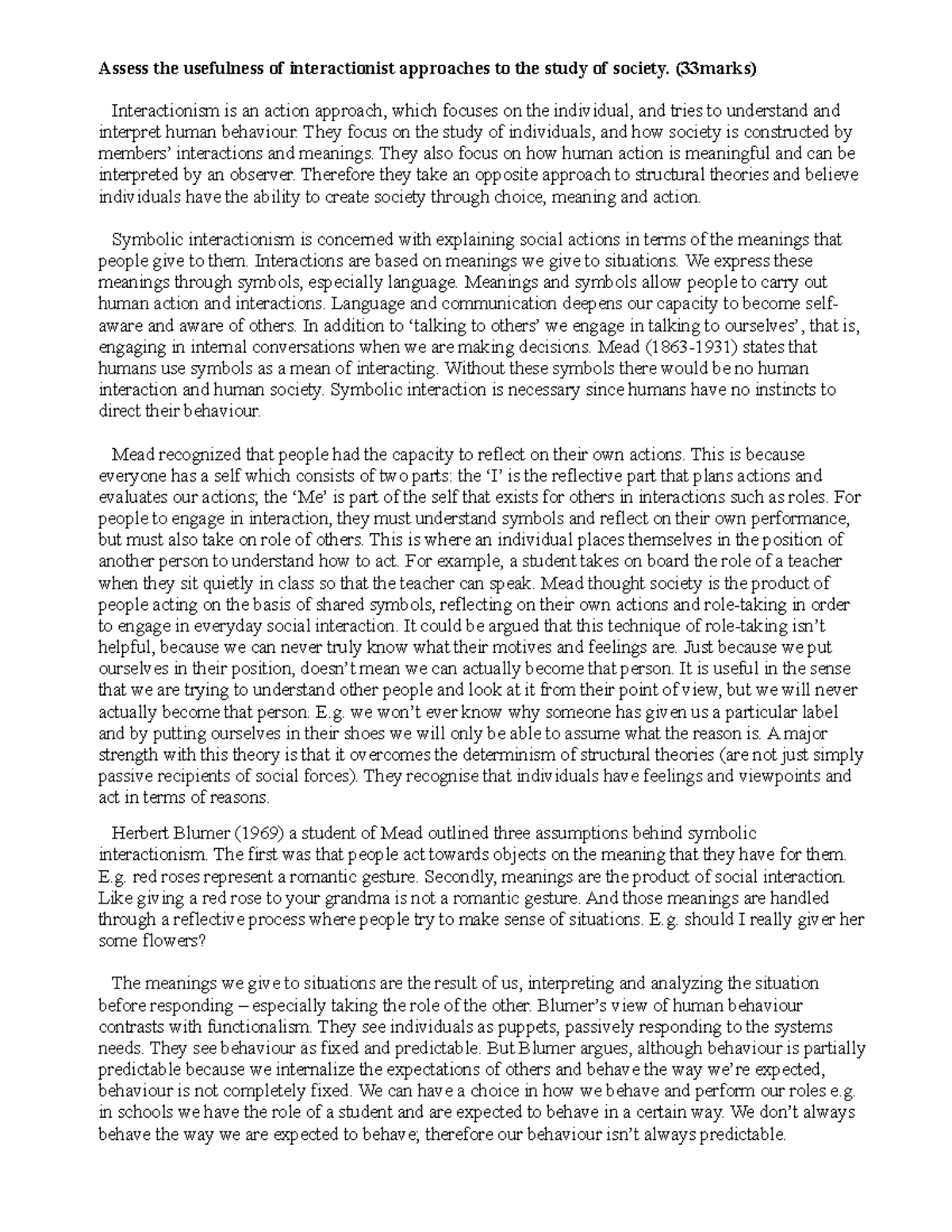 Interactionism Essay - Assess the usefulness of interactionist ...