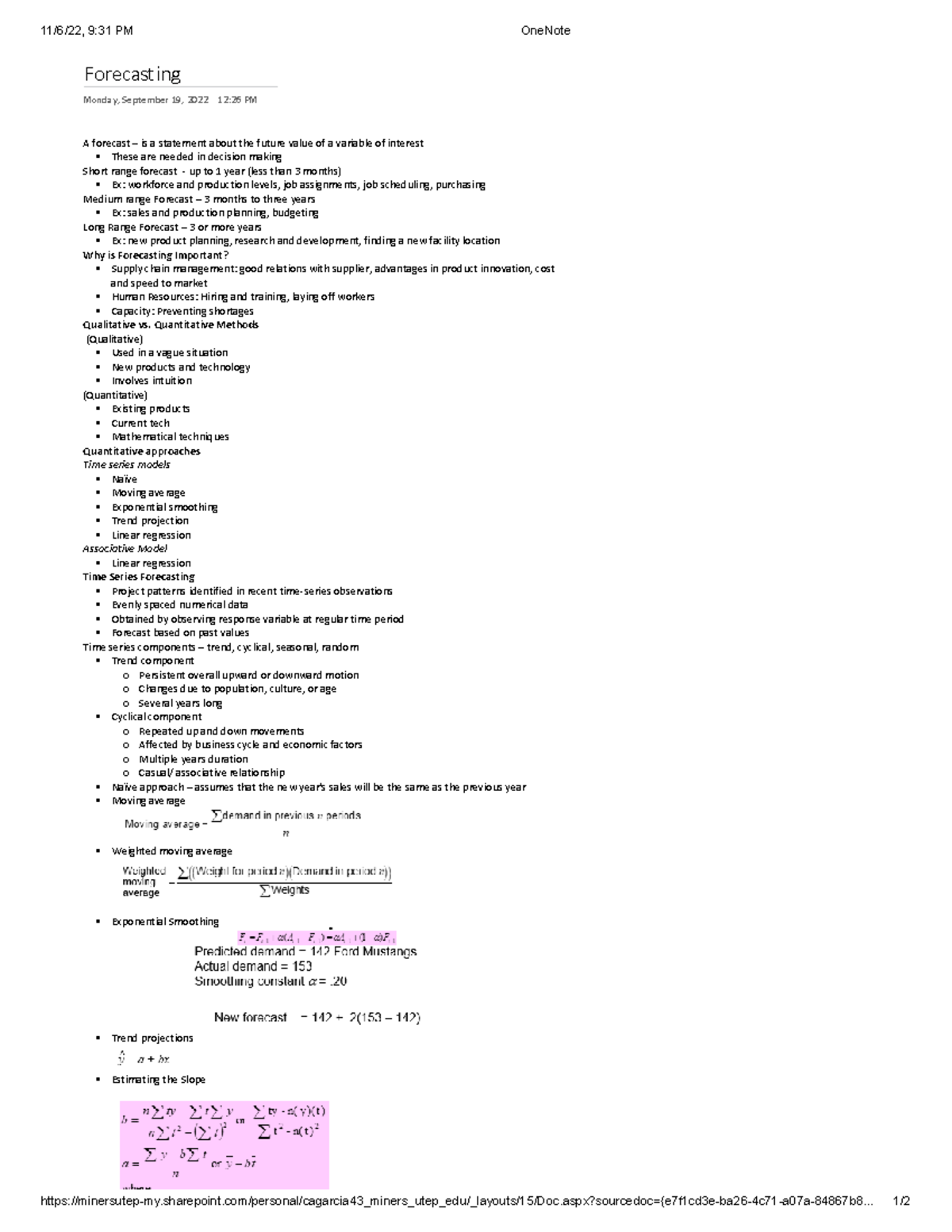 OSCM ch. 4 - This is a summary of Chapter 4 with important concepts in - Forecasting - 11/6/22 ...