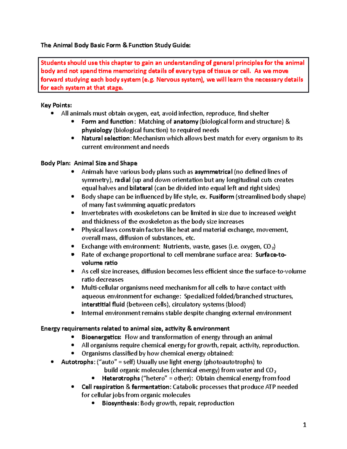 Animal Body Basic Form & Function Study Guide - The Animal Body Basic ...