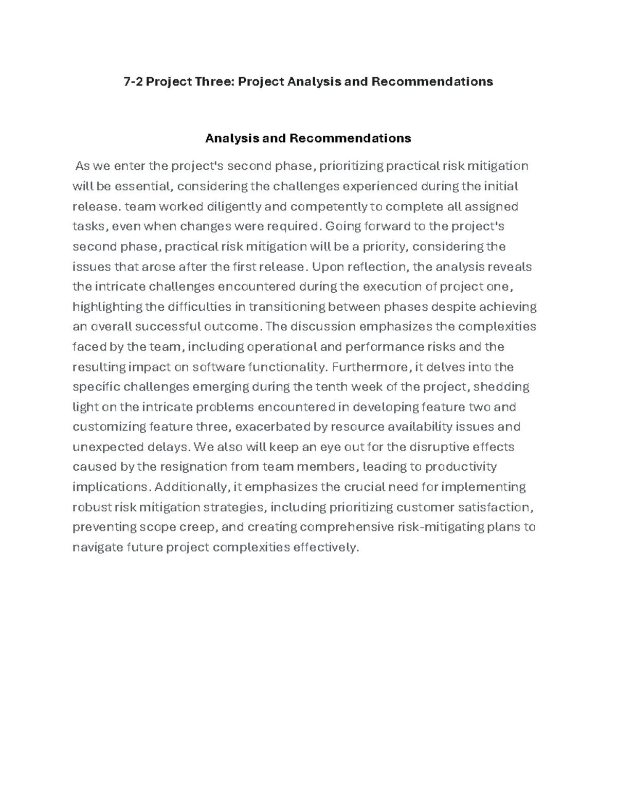 7-2 Project Three- Project Analysis and Recommendations - 7 - 2 Project ...