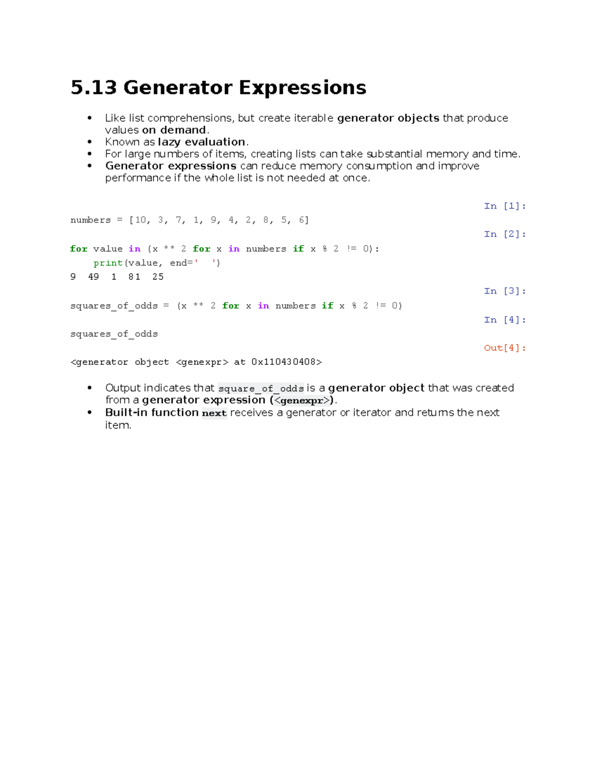 Cosc Notes 2023 - 5 Generator Expressions Like list comprehensions, but ...