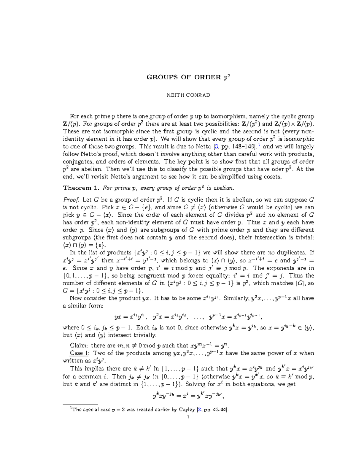 Groupsp 2 - NOTES FOR COURSE - GROUPS OF ORDER p 2 KEITH CONRAD For ...