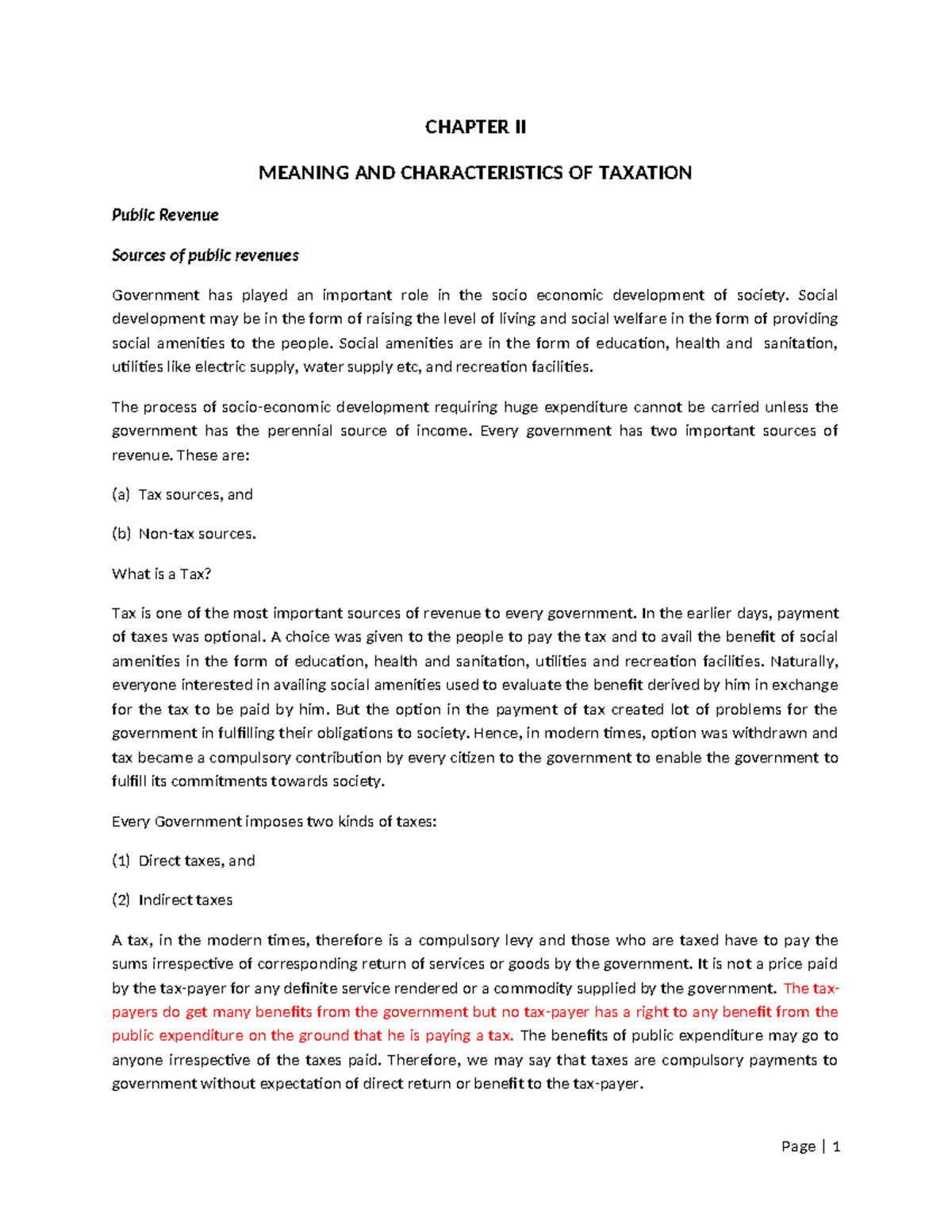 Public Chapter 2 - perfect - CHAPTER II MEANING AND CHARACTERISTICS OF TAXATION Public Revenue ...