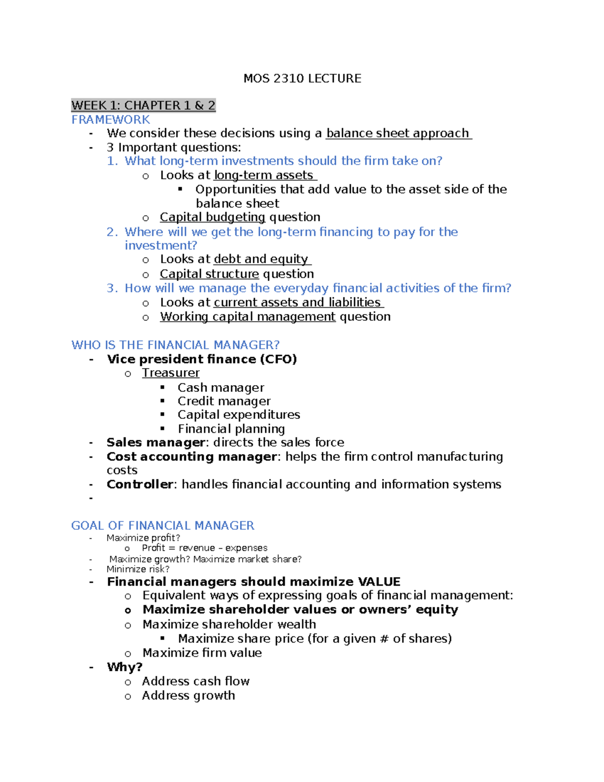 MOS 2310 Lecture - ,,,,,,,,,,,,,, - MOS 2310 LECTURE WEEK 1: CHAPTER 1 ...