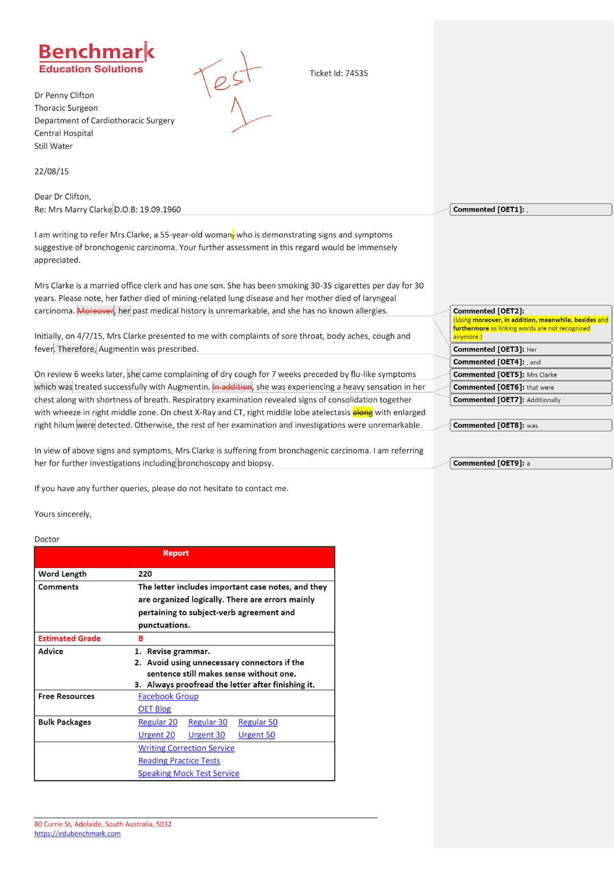 Corrected benchmark letters - speaking-oet - Studocu