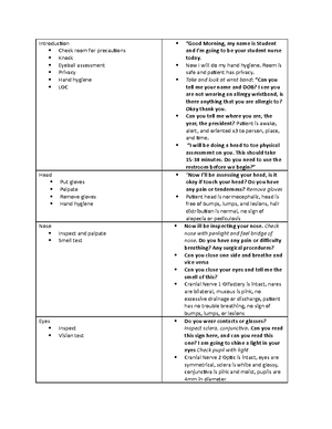 Complete head to toe physical assessment script s - GENERAL ORDER OF ...