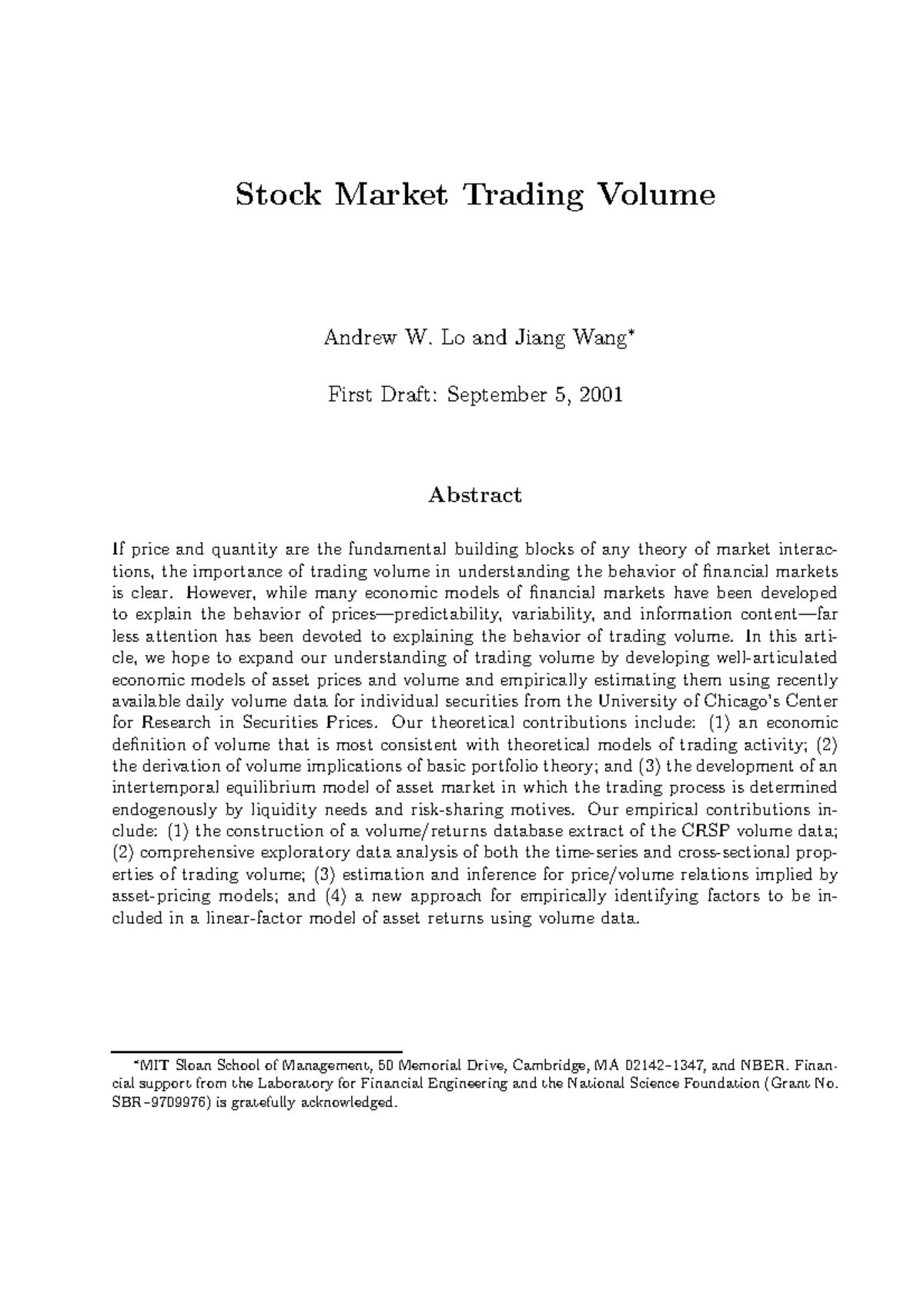 Vol4-4 - about financial - Stock Market Trading Volume Andrew W. Lo and ...