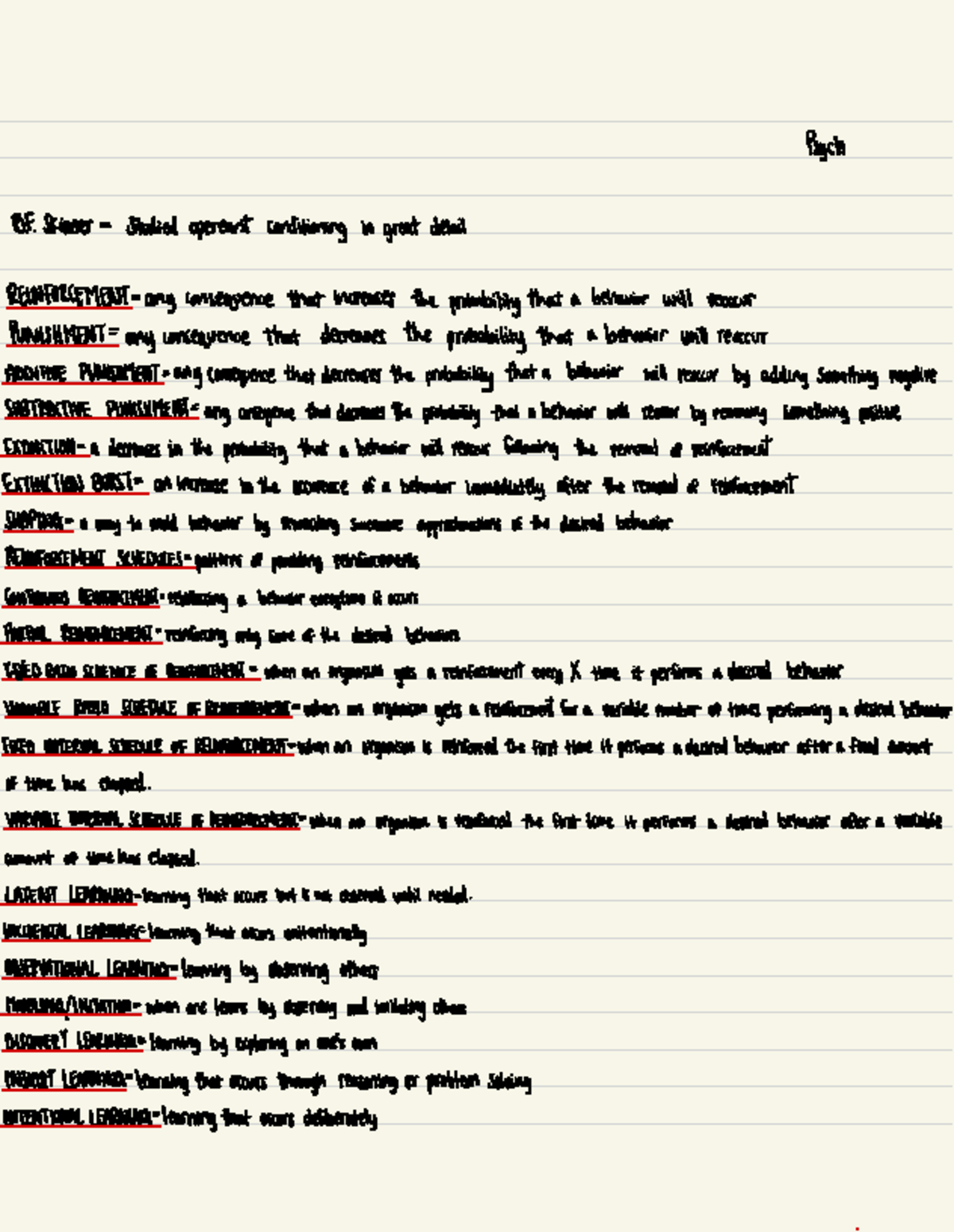 Psych - lecture notes - Psych BESkinner - studied operant conditioning ...