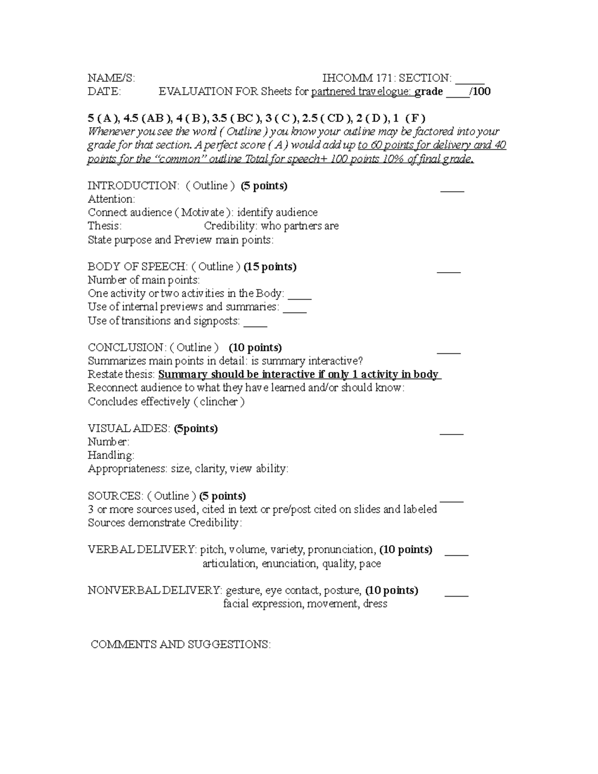 Partnered travelogue delivery - NAME/S: IHCOMM 171: SECTION: _____ DATE ...