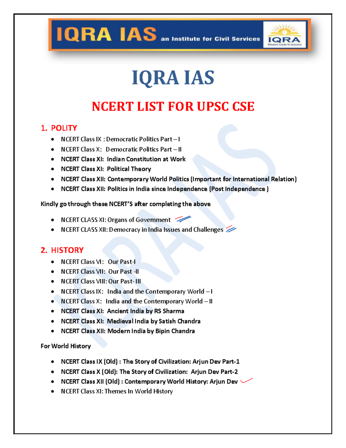 Ncert-LIST IQRA-IAS - List of NCERT - IQRA IAS NCERT LIST FOR UPSC CSE ...