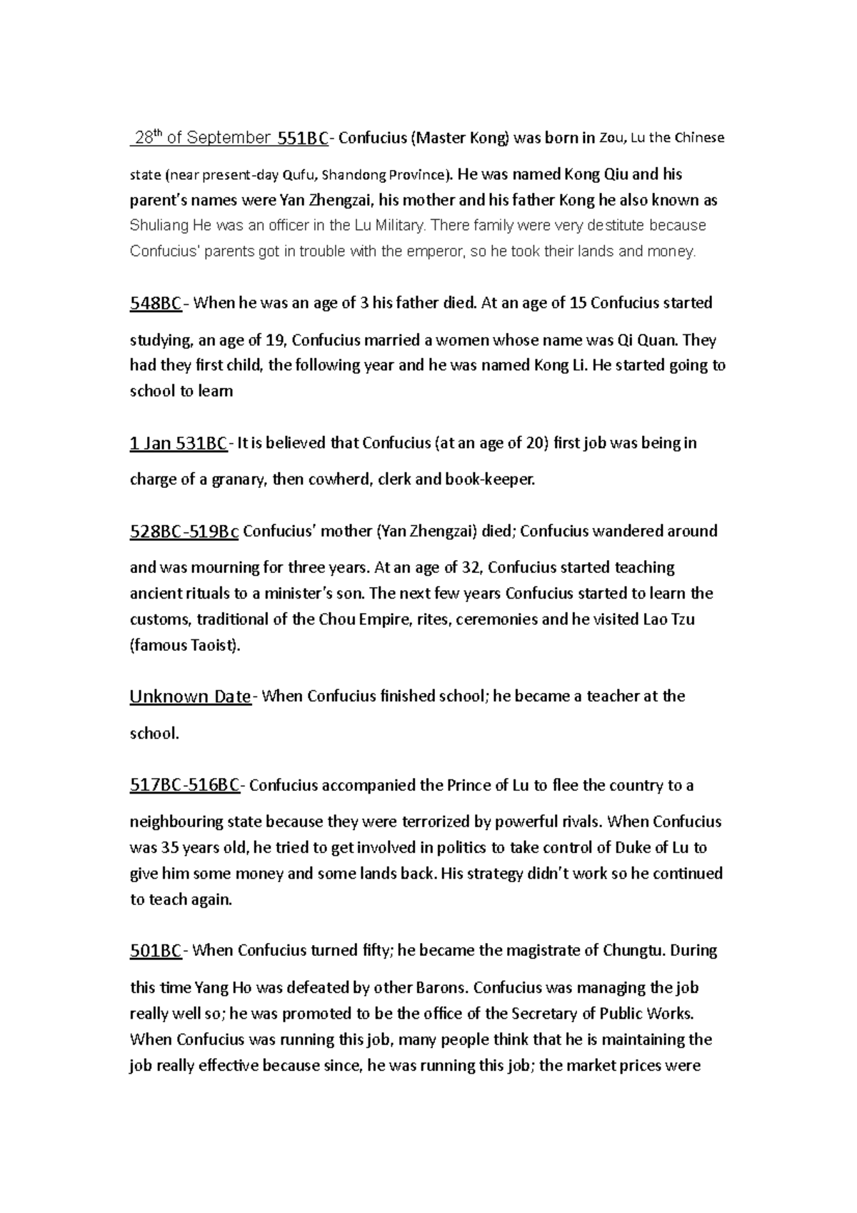 Confucius' timeline - Very detailed! - 28 th of September 551BC ...