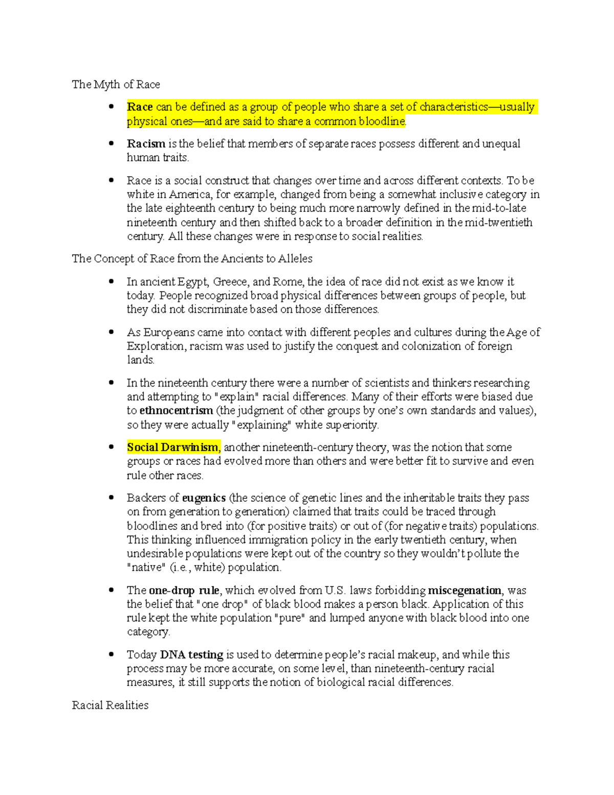 introduction to sociology. chapter 9. lecture notes. race, racism ...
