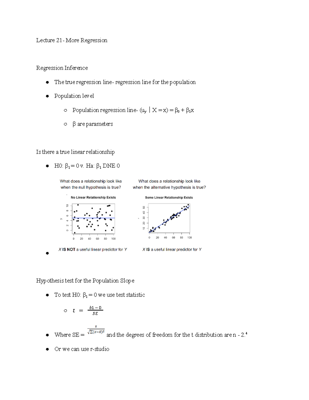 Lecture 21- More Regression - Lecture 21- More Regression Regression Inference The true ...