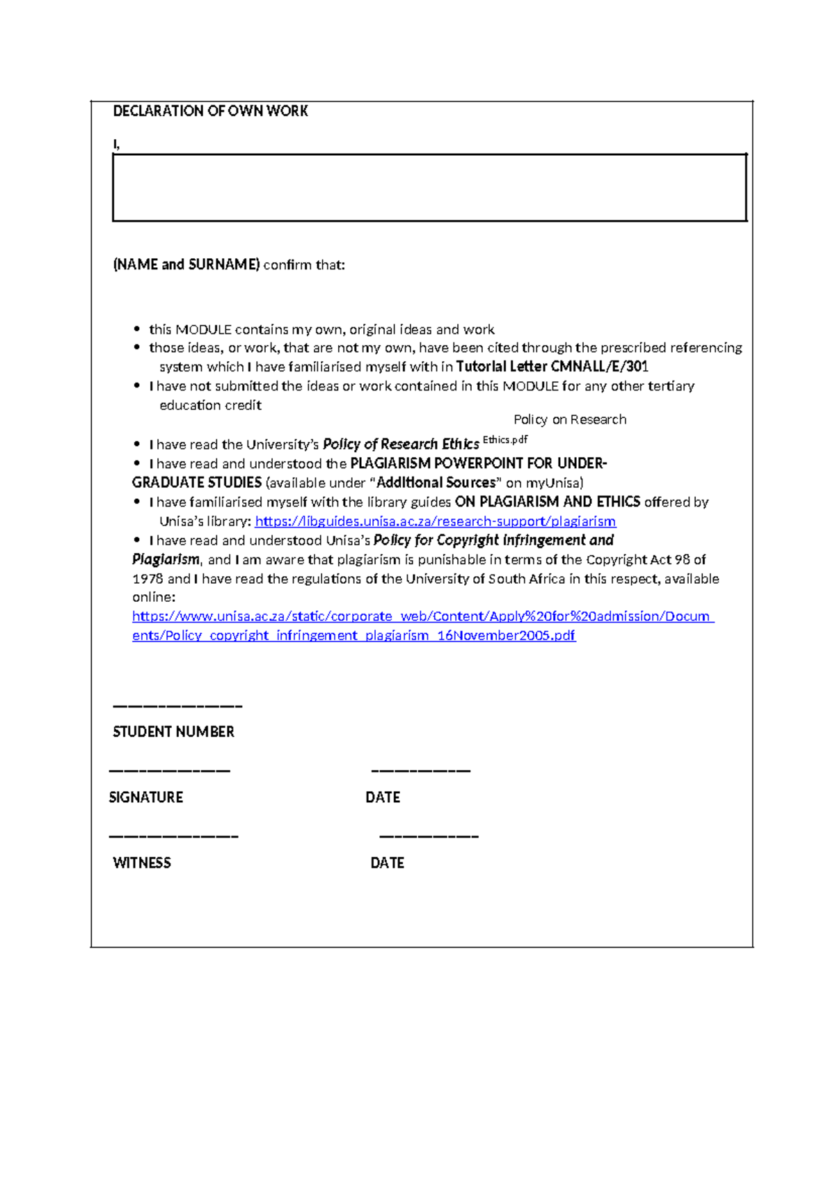 Declaration of own work 943c7c6cce7a293201 c0ac9e983bb311 - DECLARATION ...