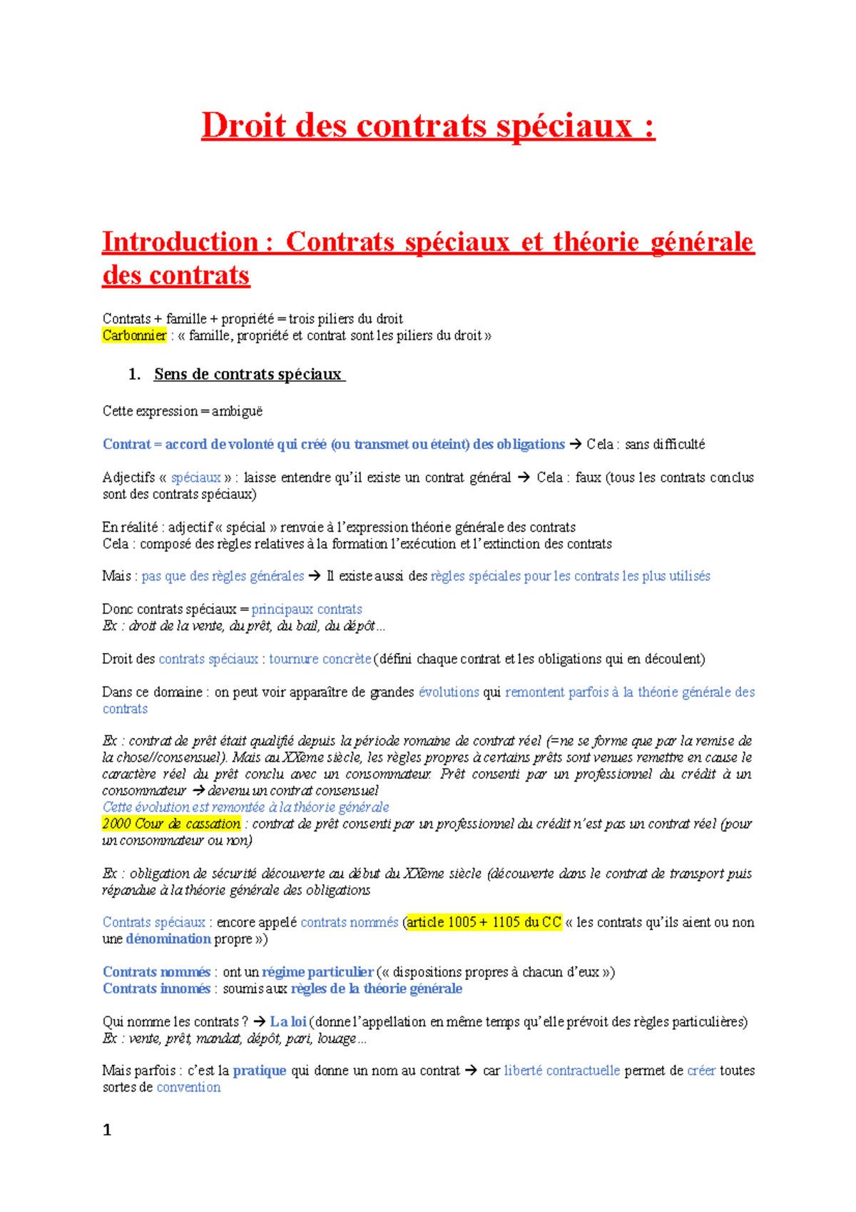 Contrats Spé - Droit des contrats spéciaux : Introduction : Contrats ...