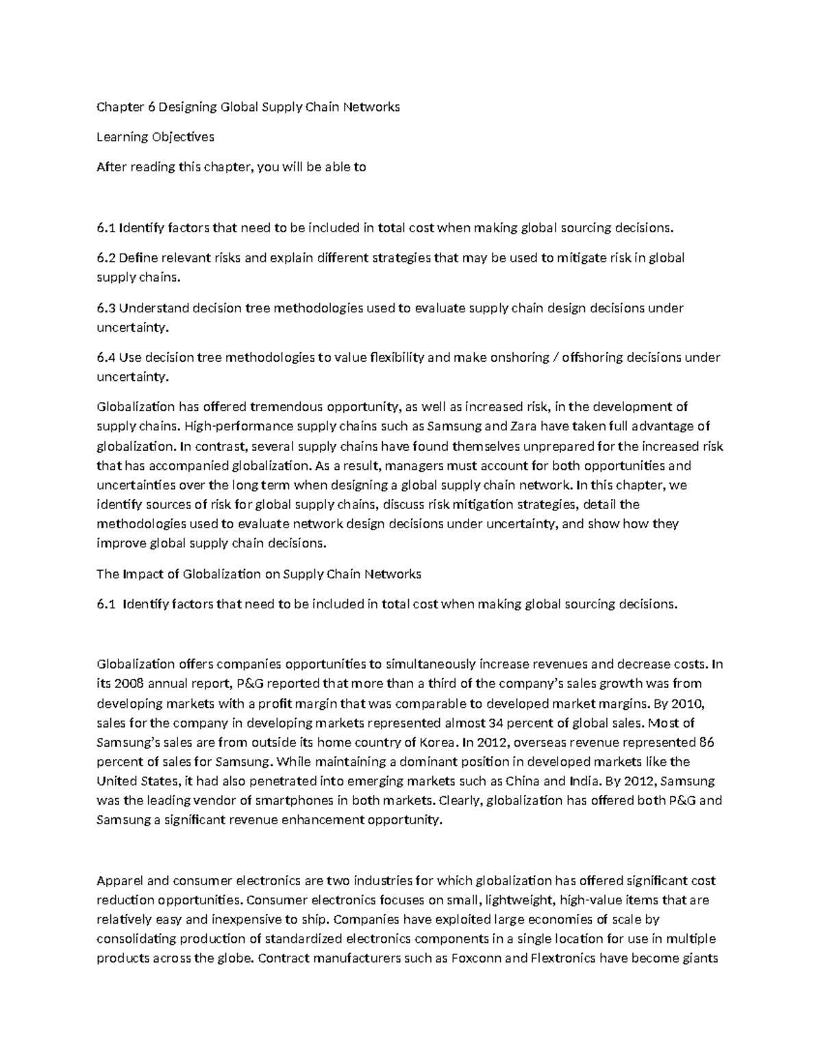 Chapter 6 Designing Global Supply Chain Networks - Chapter 6 Designing ...