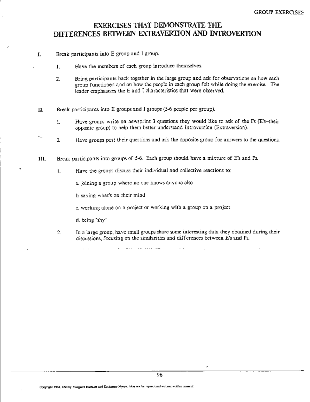 Group exercises for extraversion vs introversion - ESC_PS 8700 - Studocu