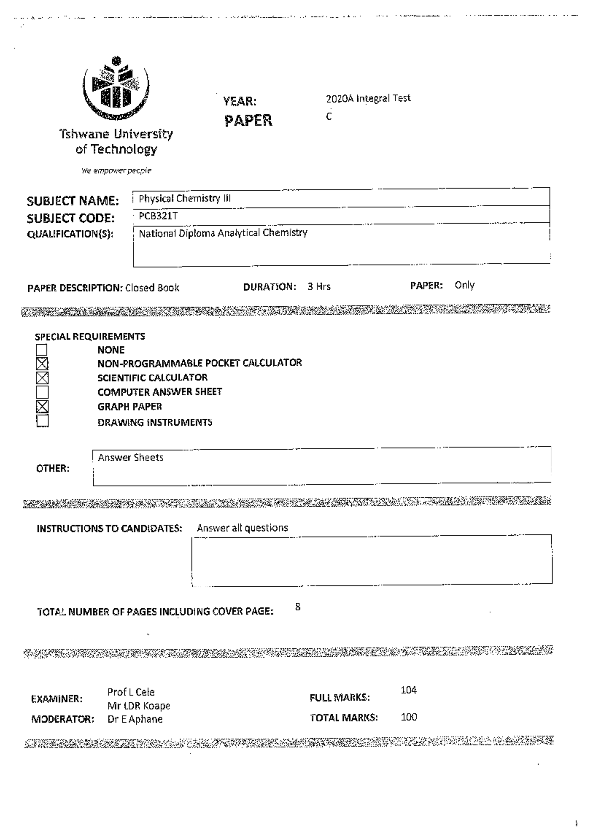 Integral Test Memo 06-11-2020 - PCB321T - YEAR: 2020A Integral Test ...